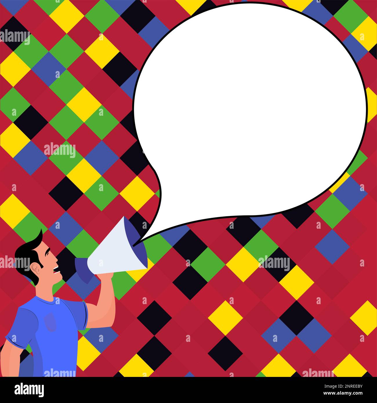 Man holding megaphone in hand and presenting important information. Big ...