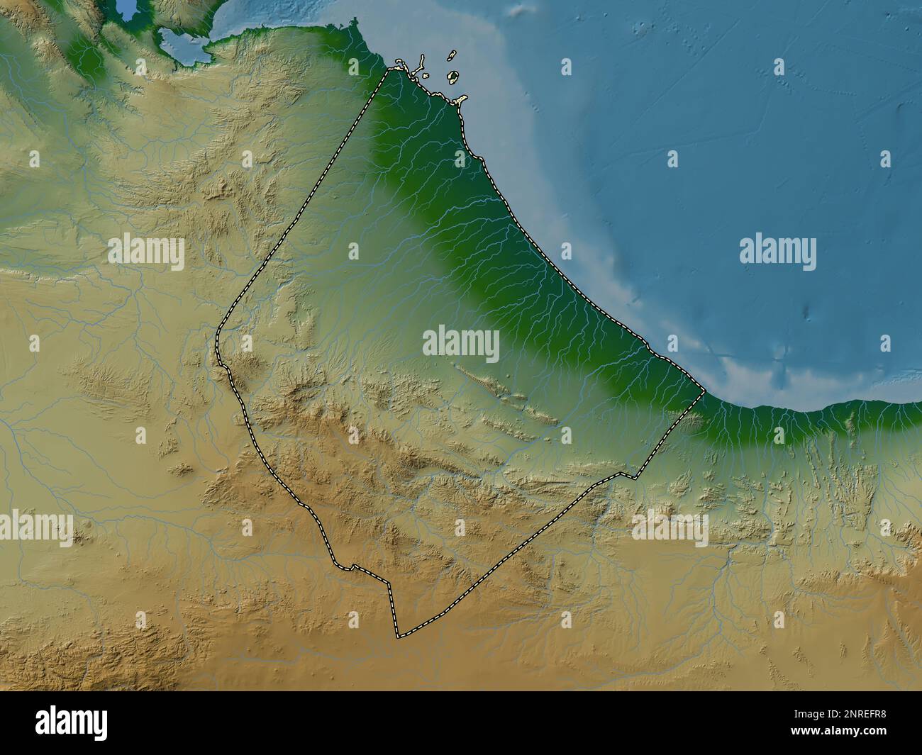 Awdal, region of Somaliland. Colored elevation map with lakes and ...