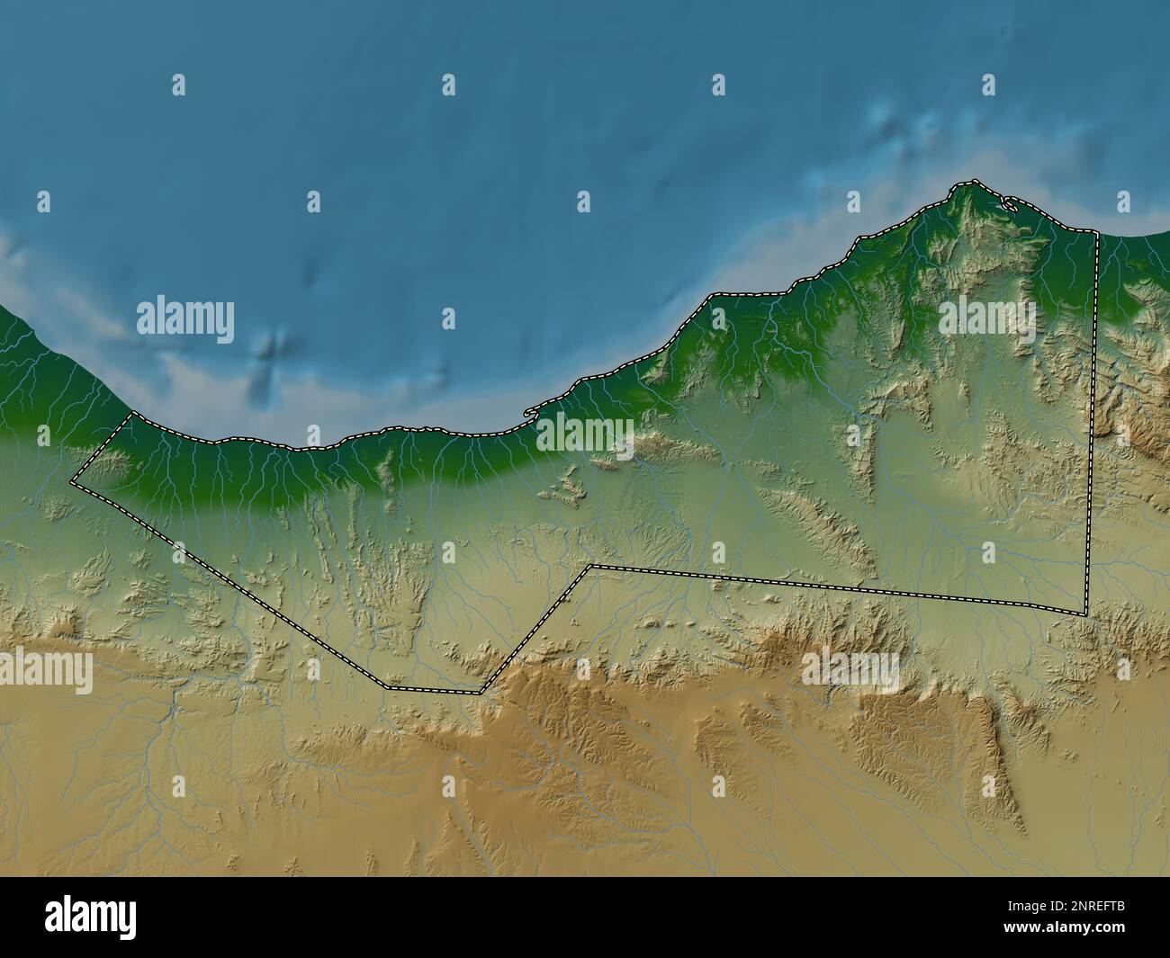 Sahil, region of Somaliland. Colored elevation map with lakes and ...