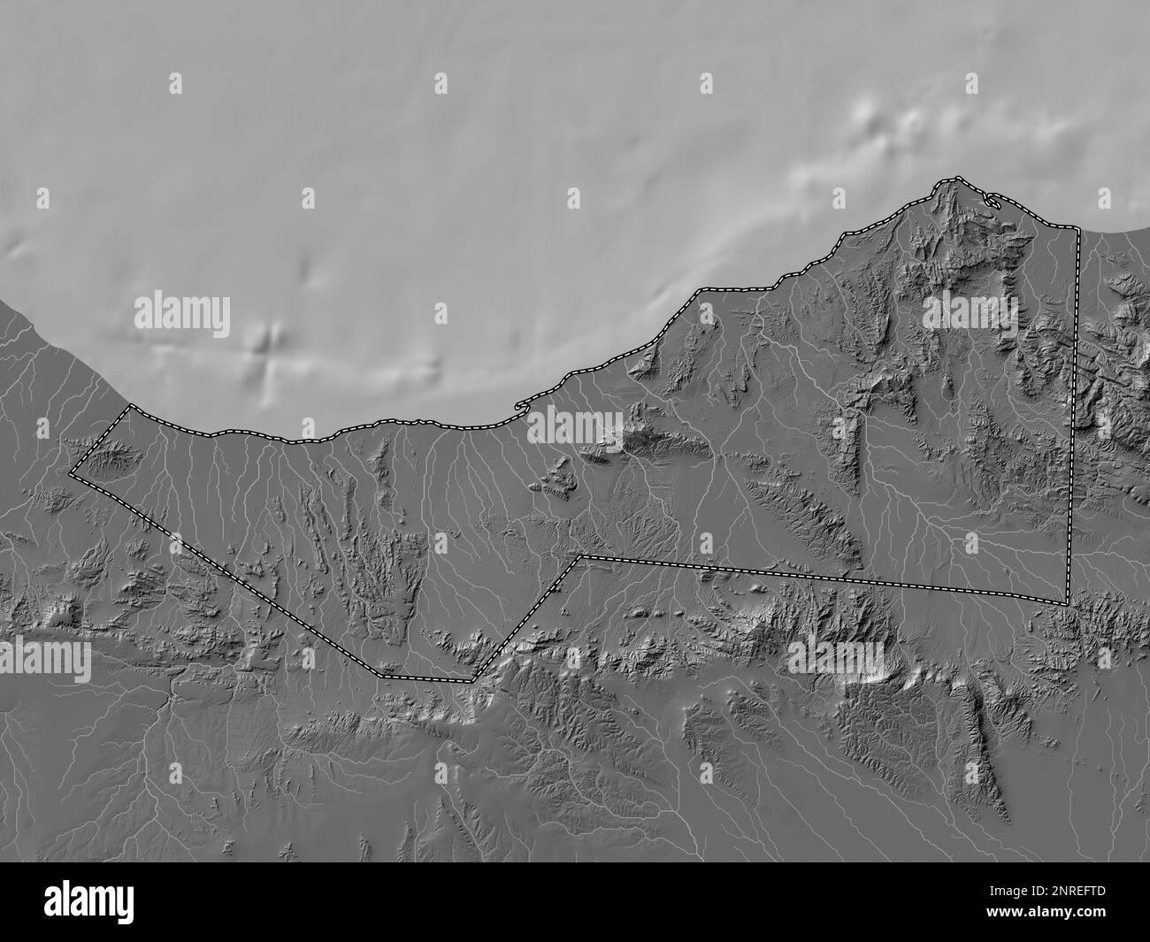 Sahil, region of Somaliland. Bilevel elevation map with lakes and ...