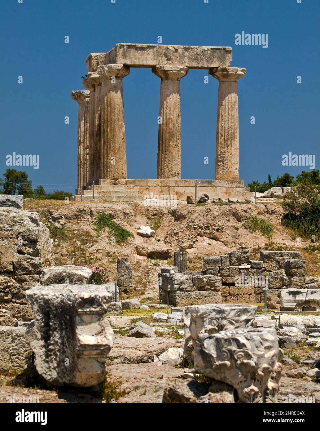 Ancient Corinth, temple of Apollo, Peloponnese, Greece Stock Photo - Alamy
