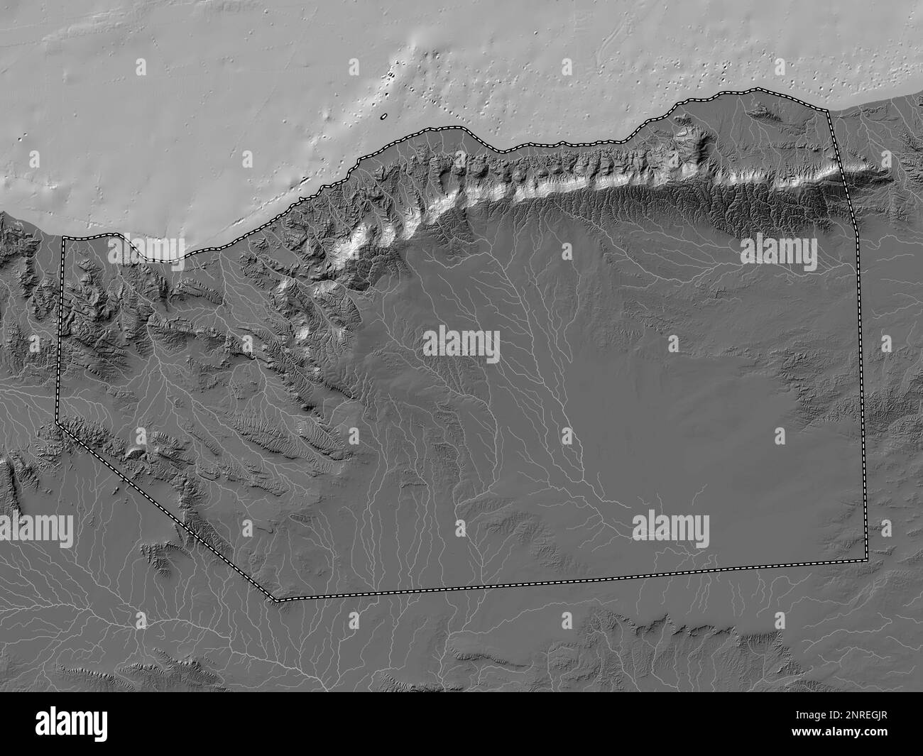 Sanaag, region of Somaliland. Bilevel elevation map with lakes and ...