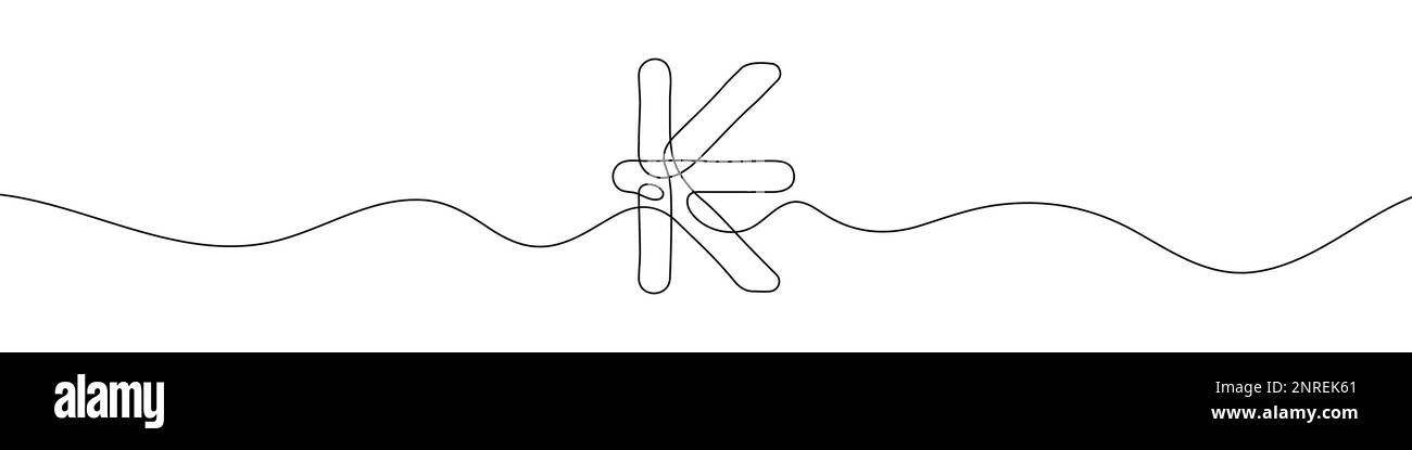 Continuous line drawing of Kip currency symbol. Line art of the Laos ...