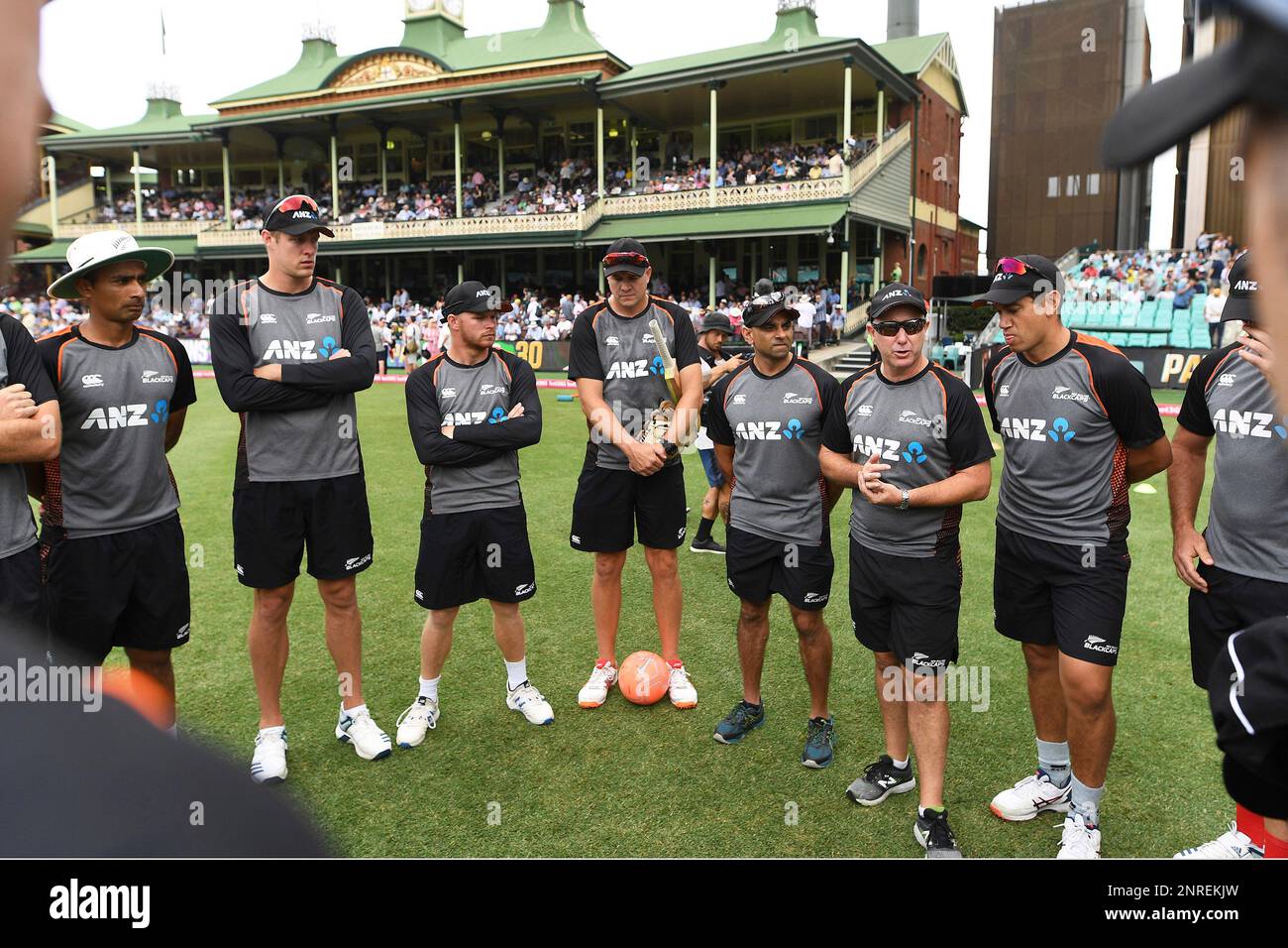 New Zealand coach Gary Stead, second right, talks to his players ahead ...