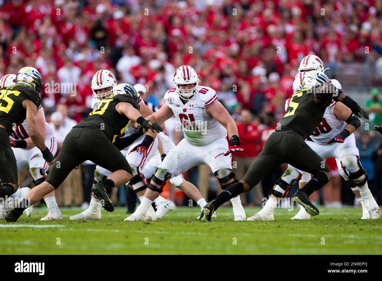 Wisconsin Badgers offensive lineman Tyler Biadasz (61) during the Rose ...