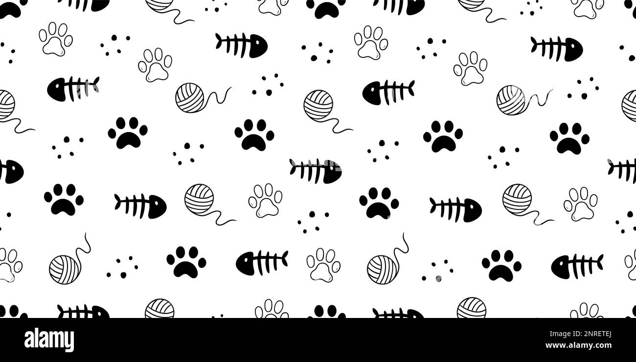 Cat toy, fooprint pattern seamless. Hand drawn sketch doodle kitty cute ...