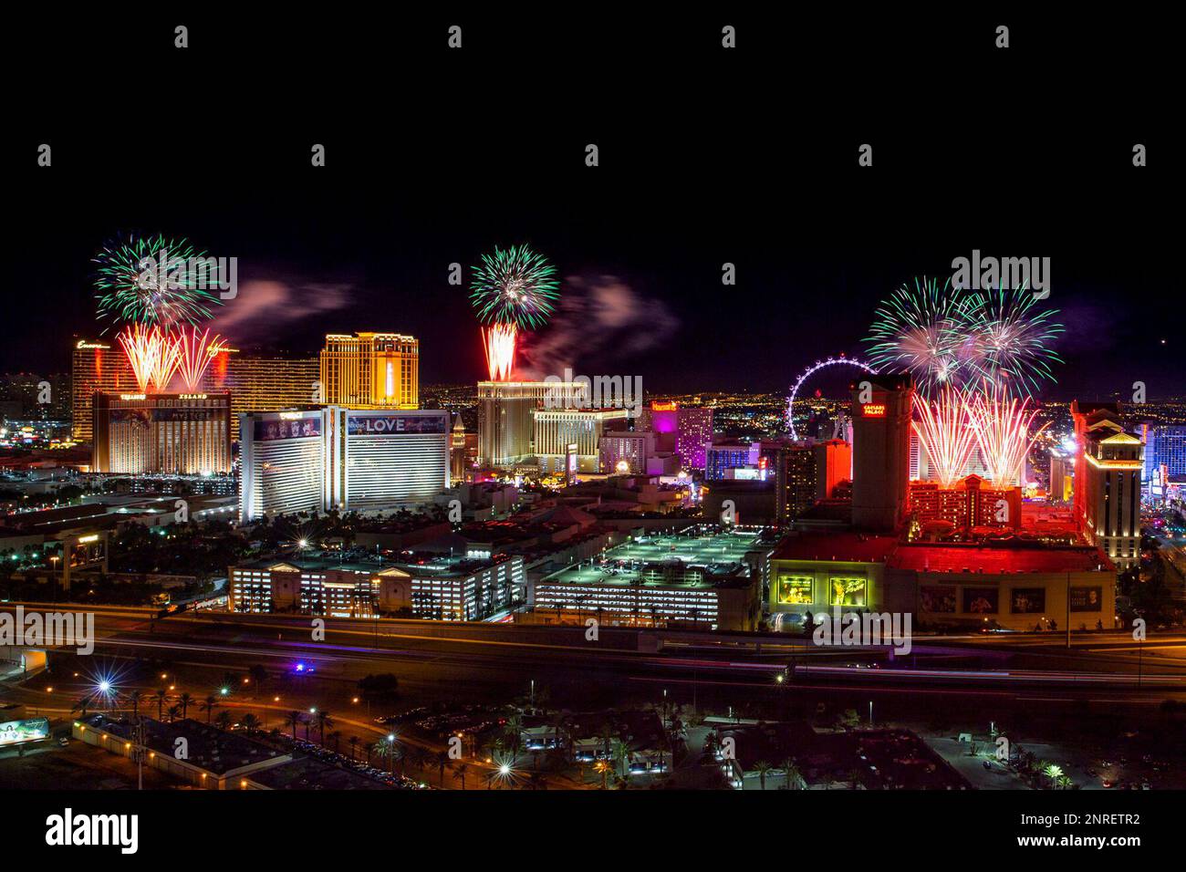 Fireworks for New Year's Eve erupt over the Strip as viewed from the ...