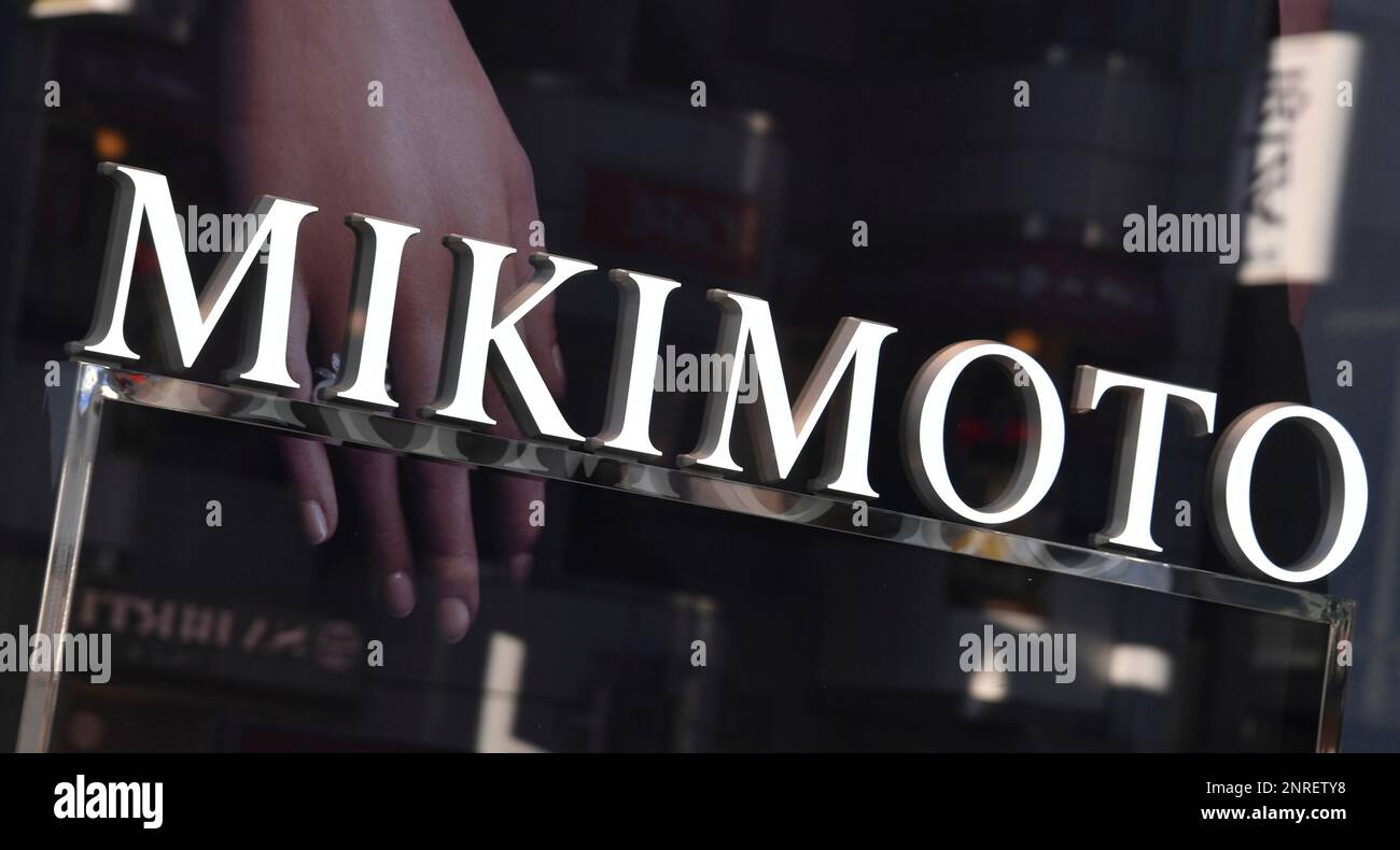 A picture taken on Dec. 29, 2019 shows a logo of MIKIMOTO in Ginza ...