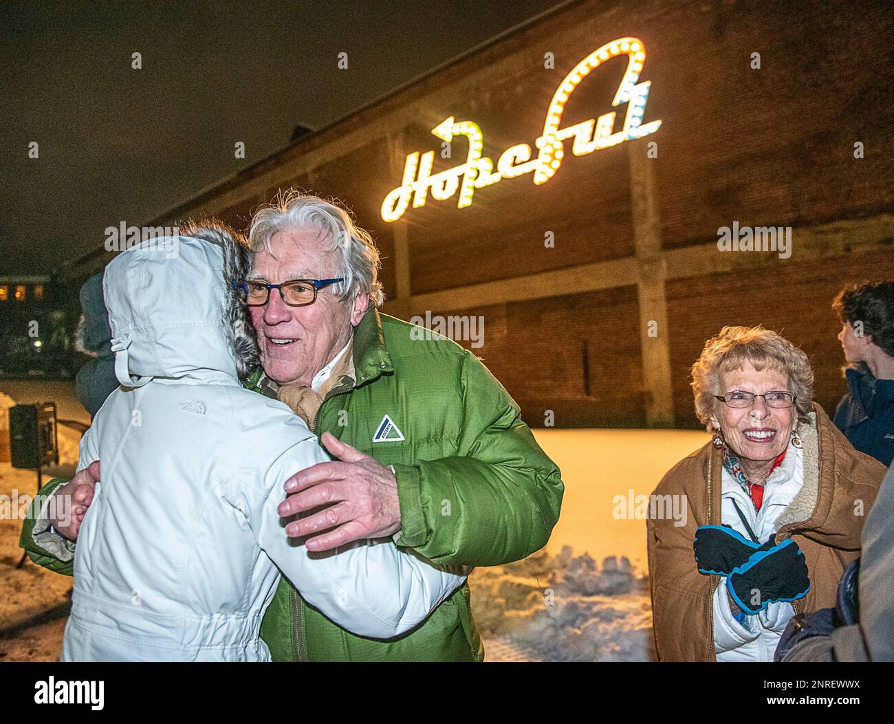 Charlie Hewitt gets a hug from Nicole Ouellette after the lighting ...