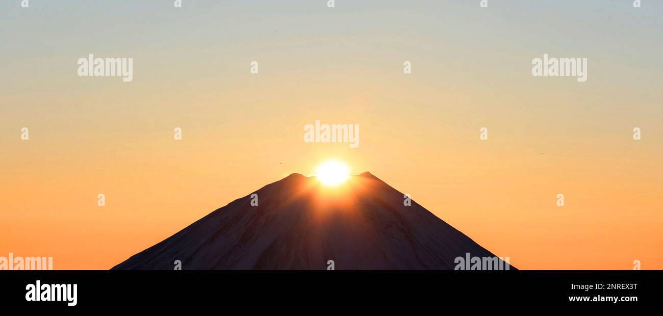 An aerial photo shows the sunrise on New Year's Day with Mt. Fuji in ...