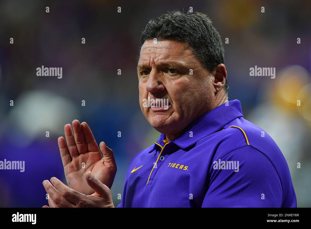 ATLANTA, GA - DECEMBER 28: LSU head coach Ed Orgeron prior to the start ...