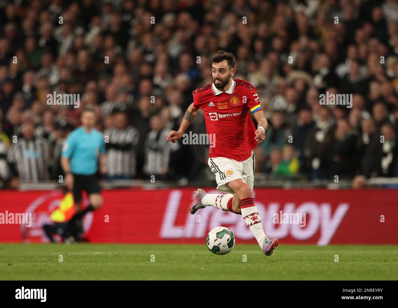 Wembley, UK. 26th Feb, 2023. Bruno Fernandes (MU) at the Carabao Cup ...