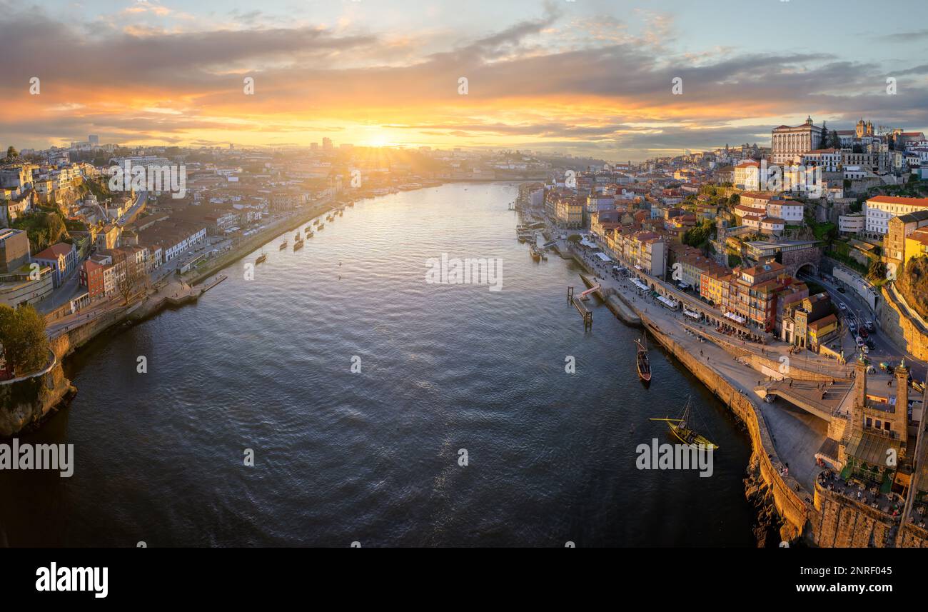 Landscape with Porto and Douro River at susnet, Portugal Stock Photo ...