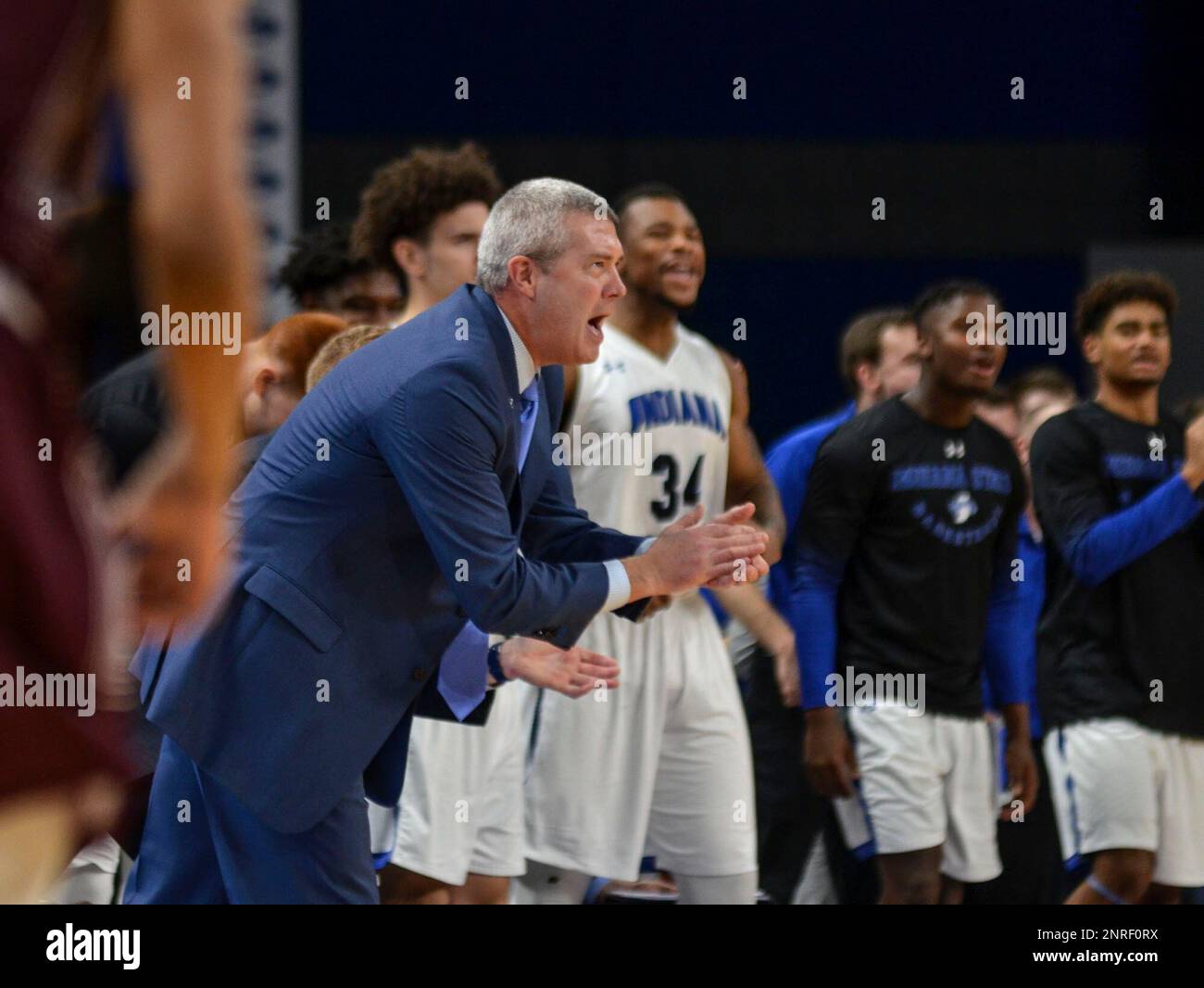 Indiana State head coach Greg Lansing cheers on his team during an NCAA ...