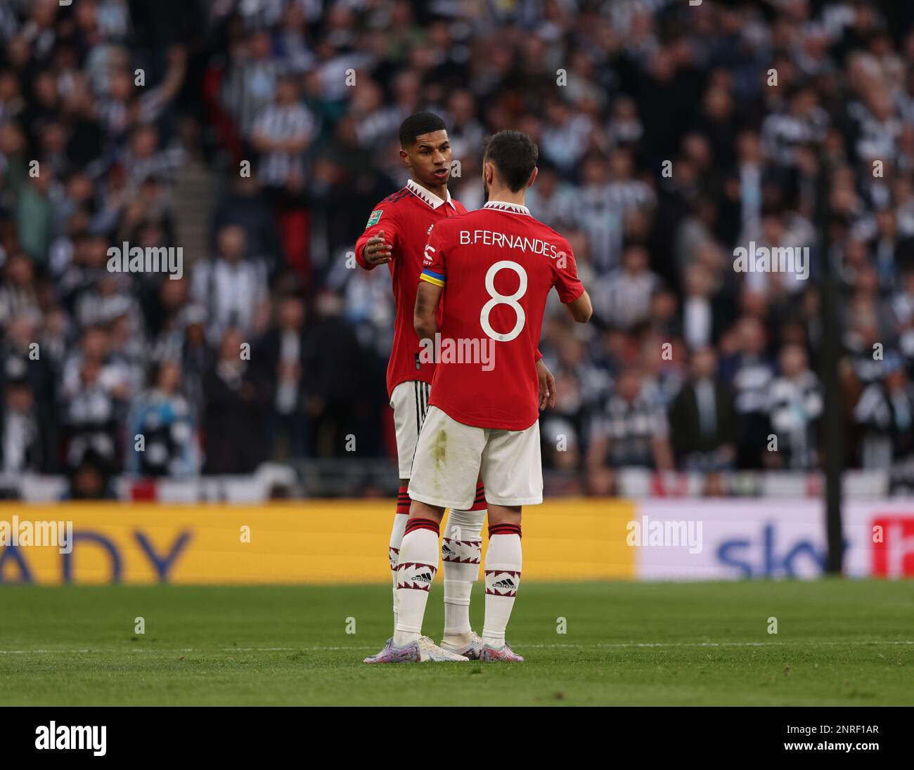 Wembley, UK. 26th Feb, 2023. Marcus Rashford (MU) and Bruno Fernandes ...