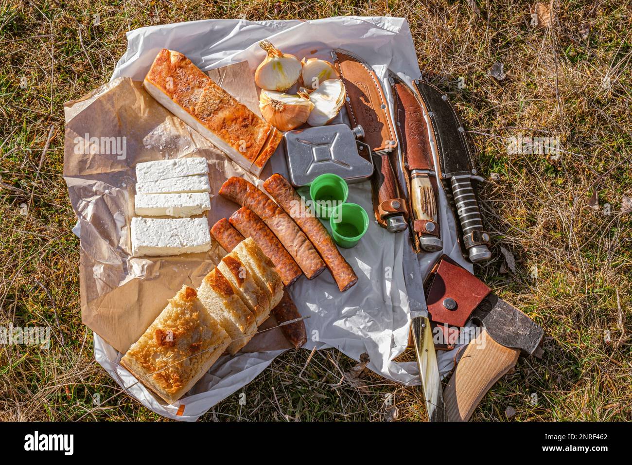 Romanian traditional food with sausages, onions and cheese, ham and ...
