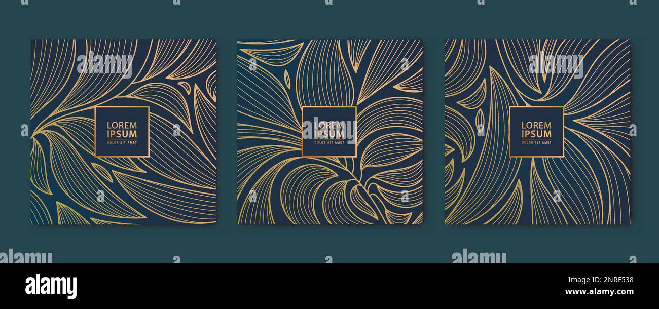 Vector set of abstract luxury golden square cards, post templates for ...