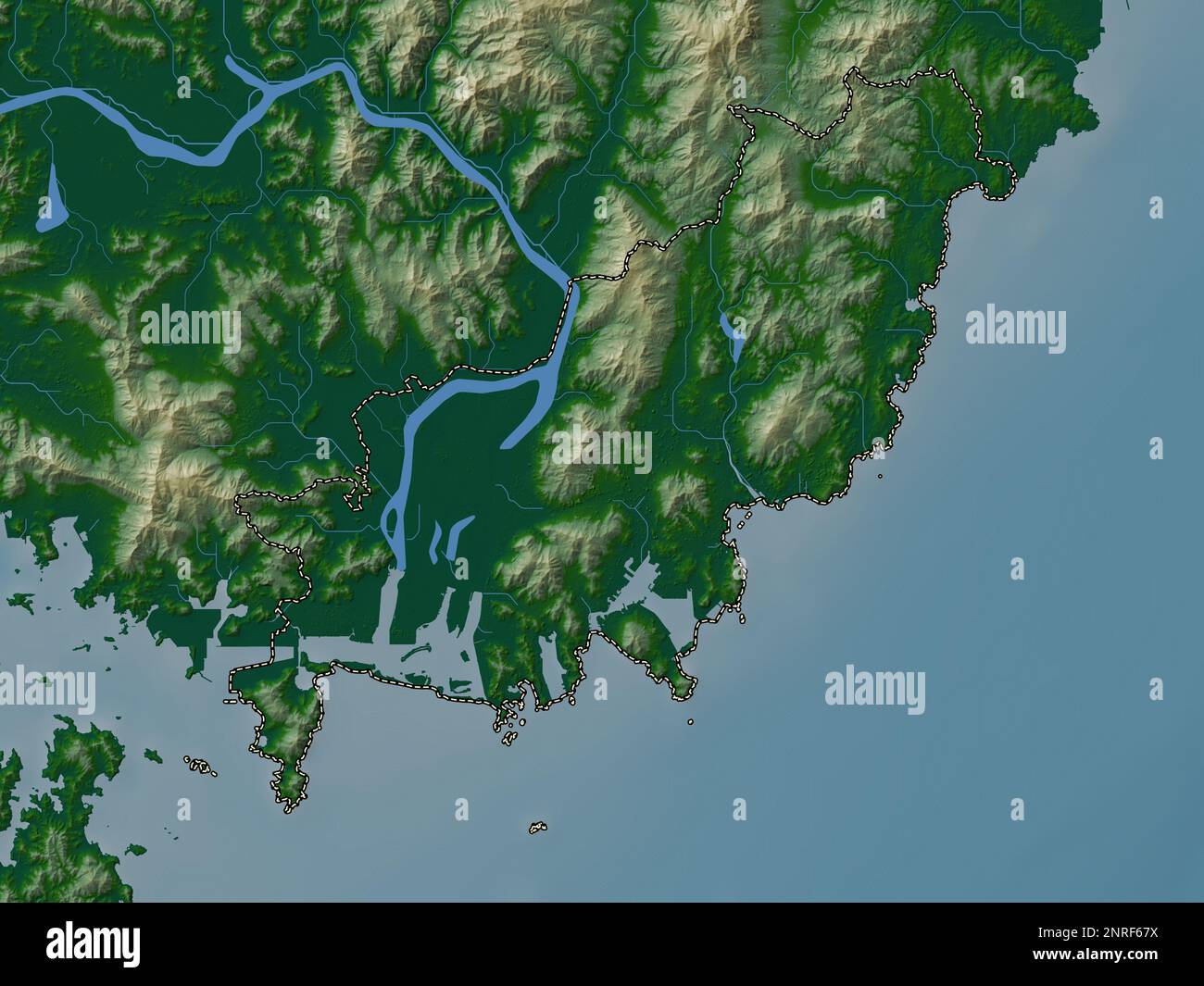 Busan, metropolitan city of South Korea. Colored elevation map with ...