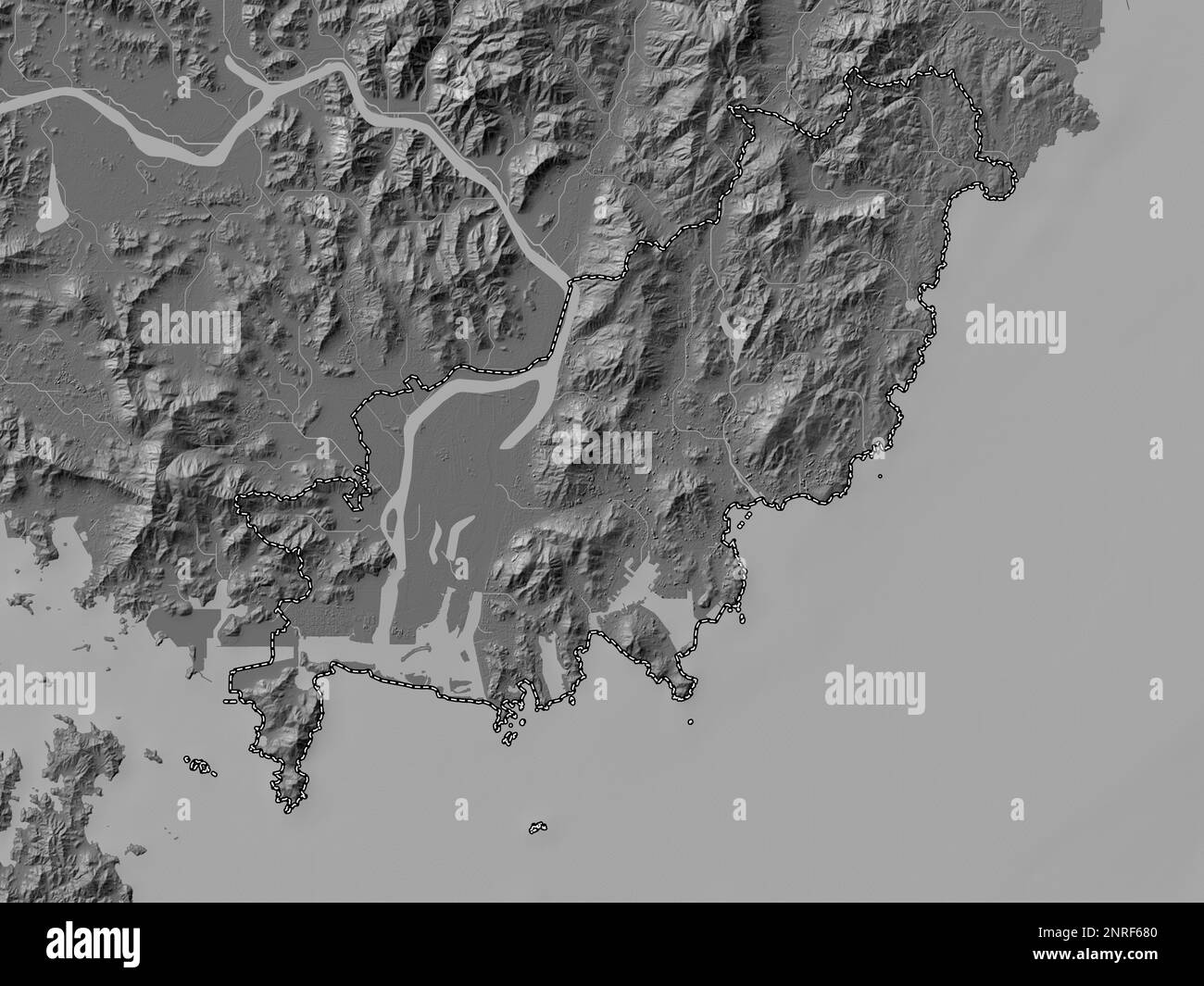 Busan, metropolitan city of South Korea. Bilevel elevation map with ...