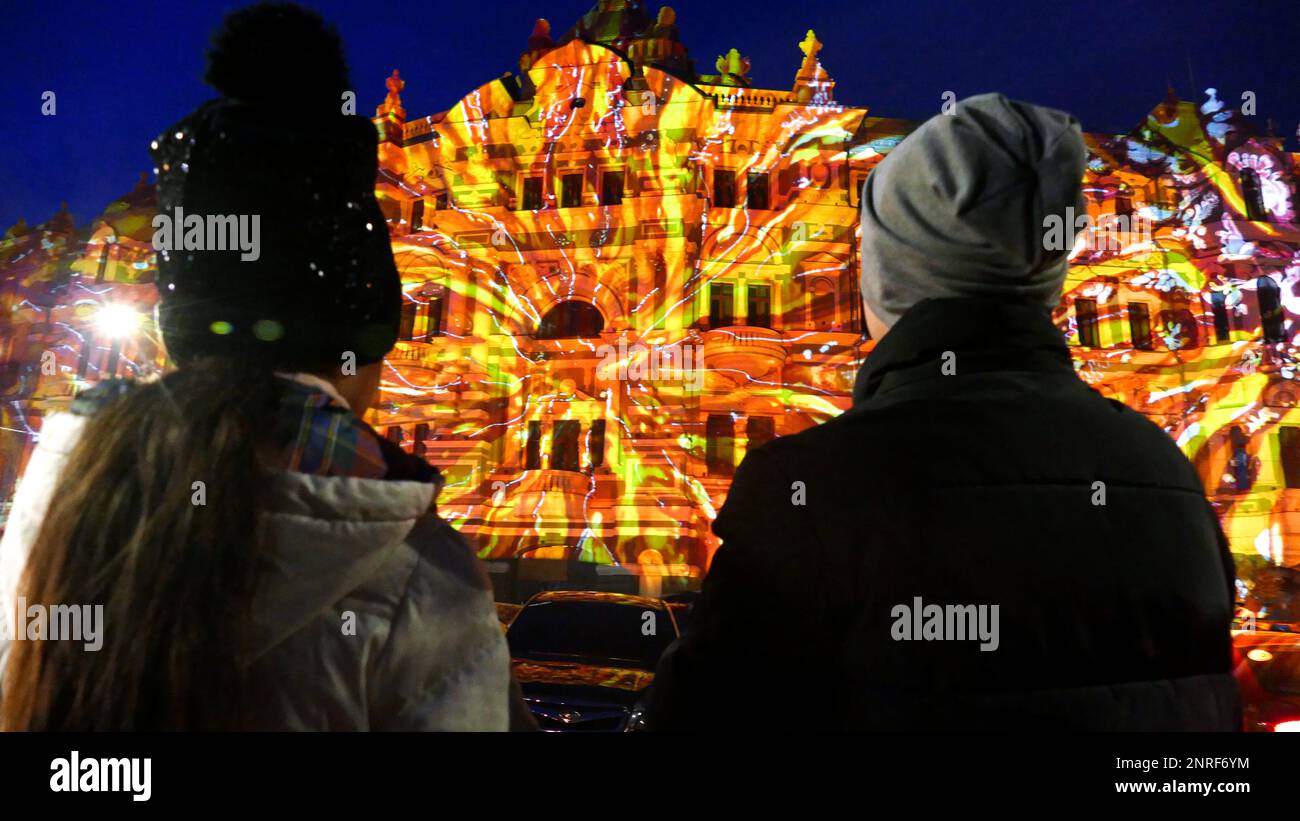 ODESA, UKRAINE - FEBRUARY 25, 2023 - A light show by Swiss light artist ...