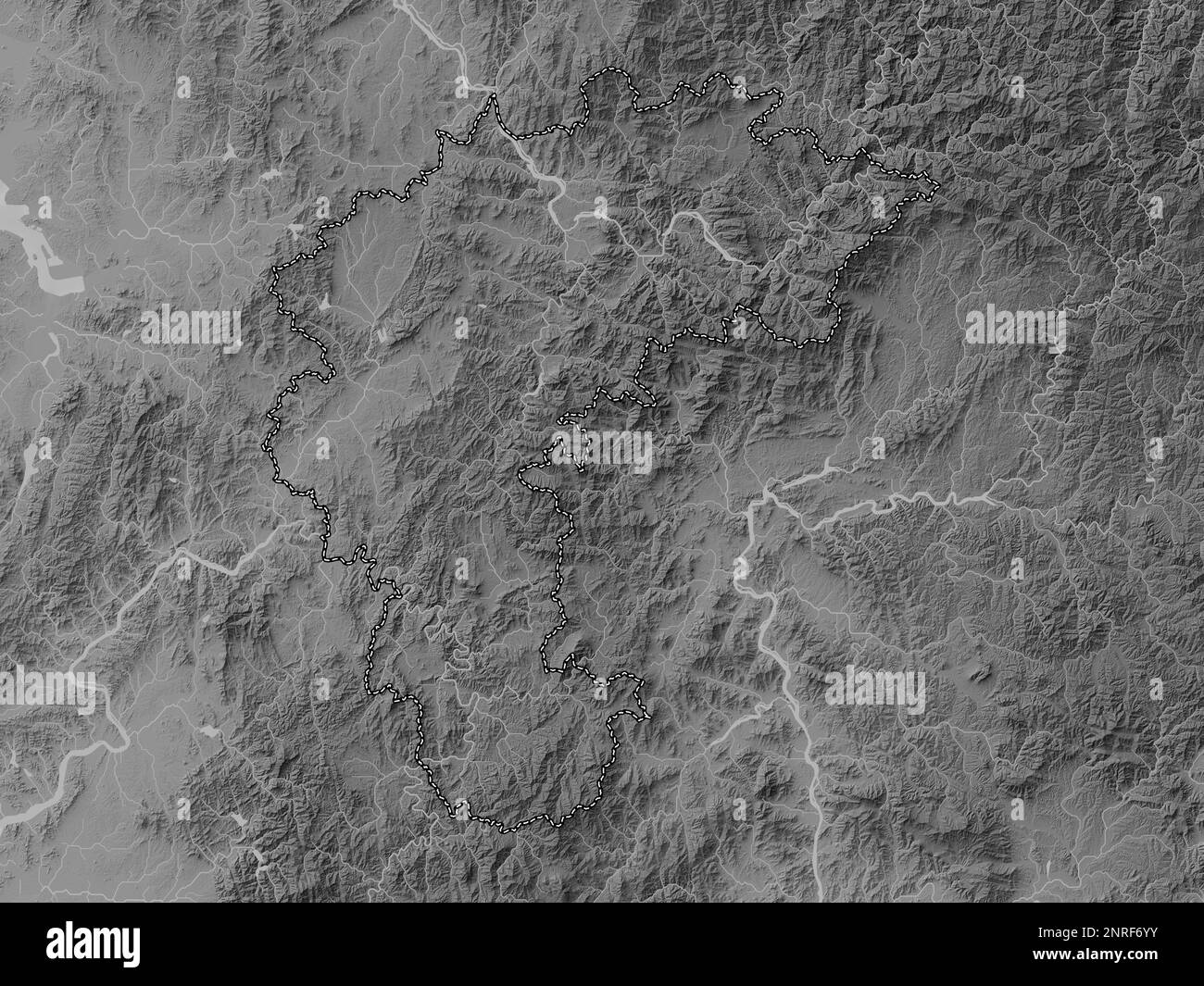 Chungcheongbuk-do, province of South Korea. Grayscale elevation map ...