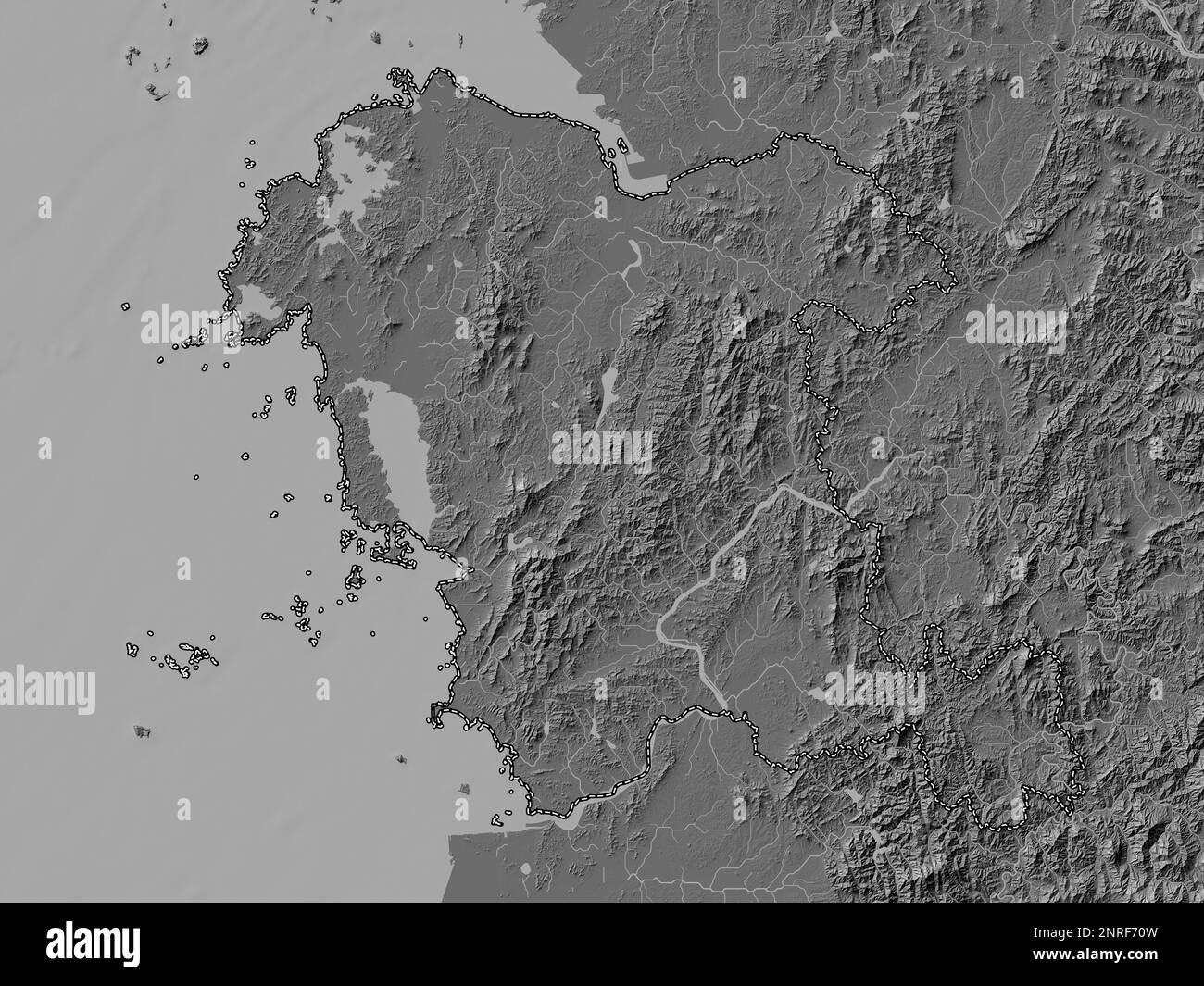 Chungcheongnam-do, province of South Korea. Bilevel elevation map with ...