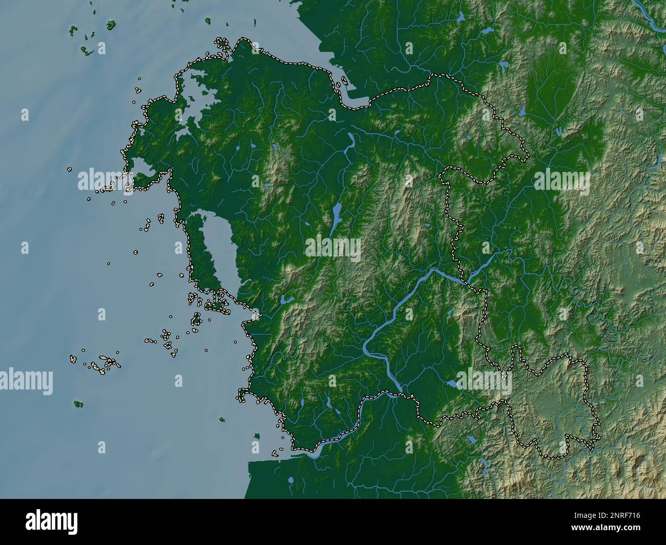 Chungcheongnam-do, province of South Korea. Colored elevation map with ...