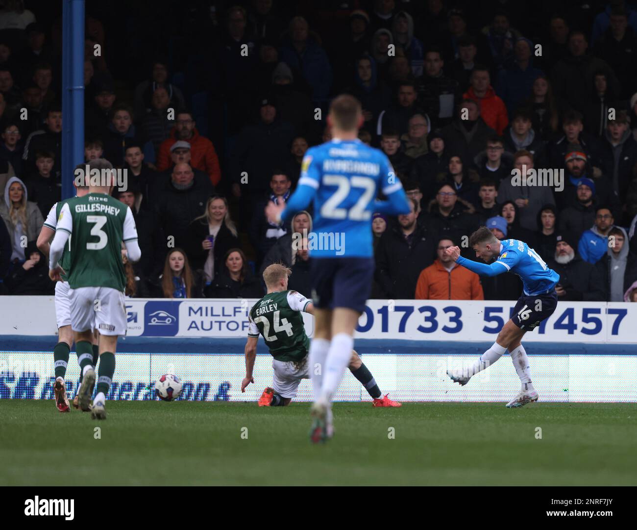 Peterborough, UK. 25th Feb, 2023. Harrison Burrows (PU) scores the ...