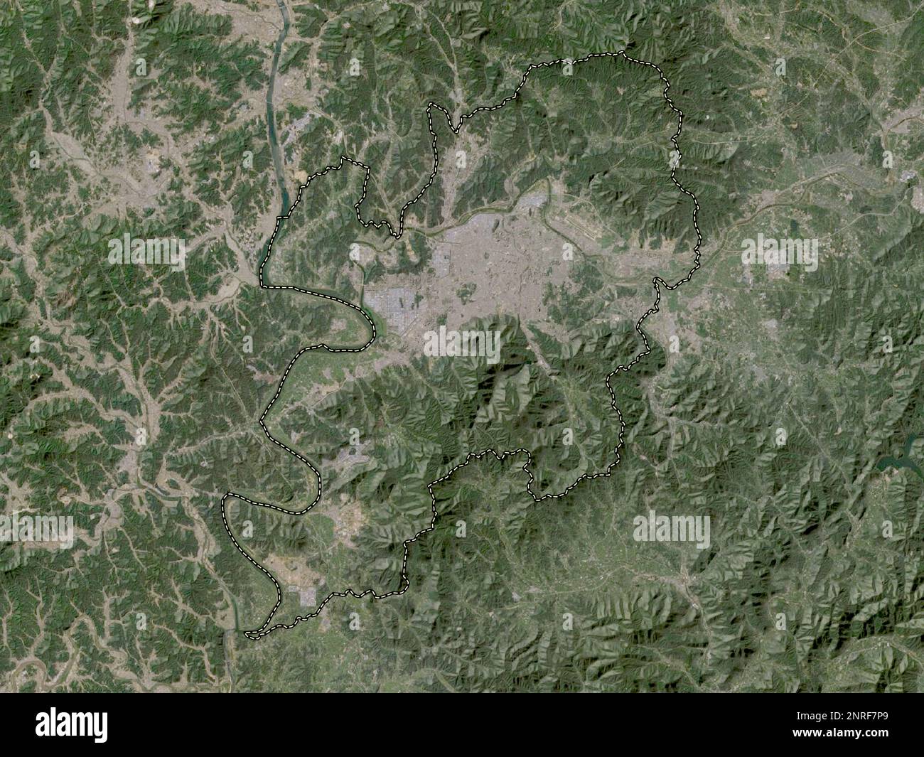 Daegu, metropolitan city of South Korea. Low resolution satellite map ...