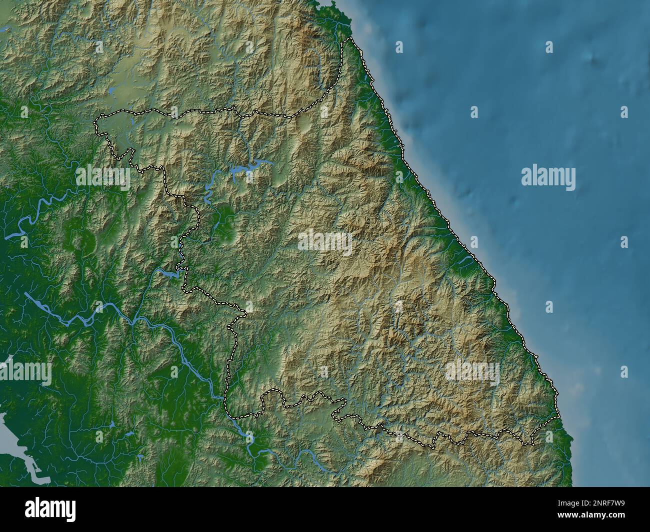 Gangwon-do, province of South Korea. Colored elevation map with lakes ...