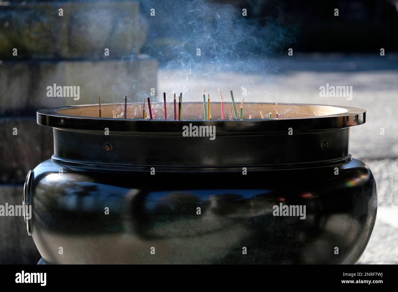Huge bronze incense burner at a temple in Kamakura, Japan Stock Photo ...