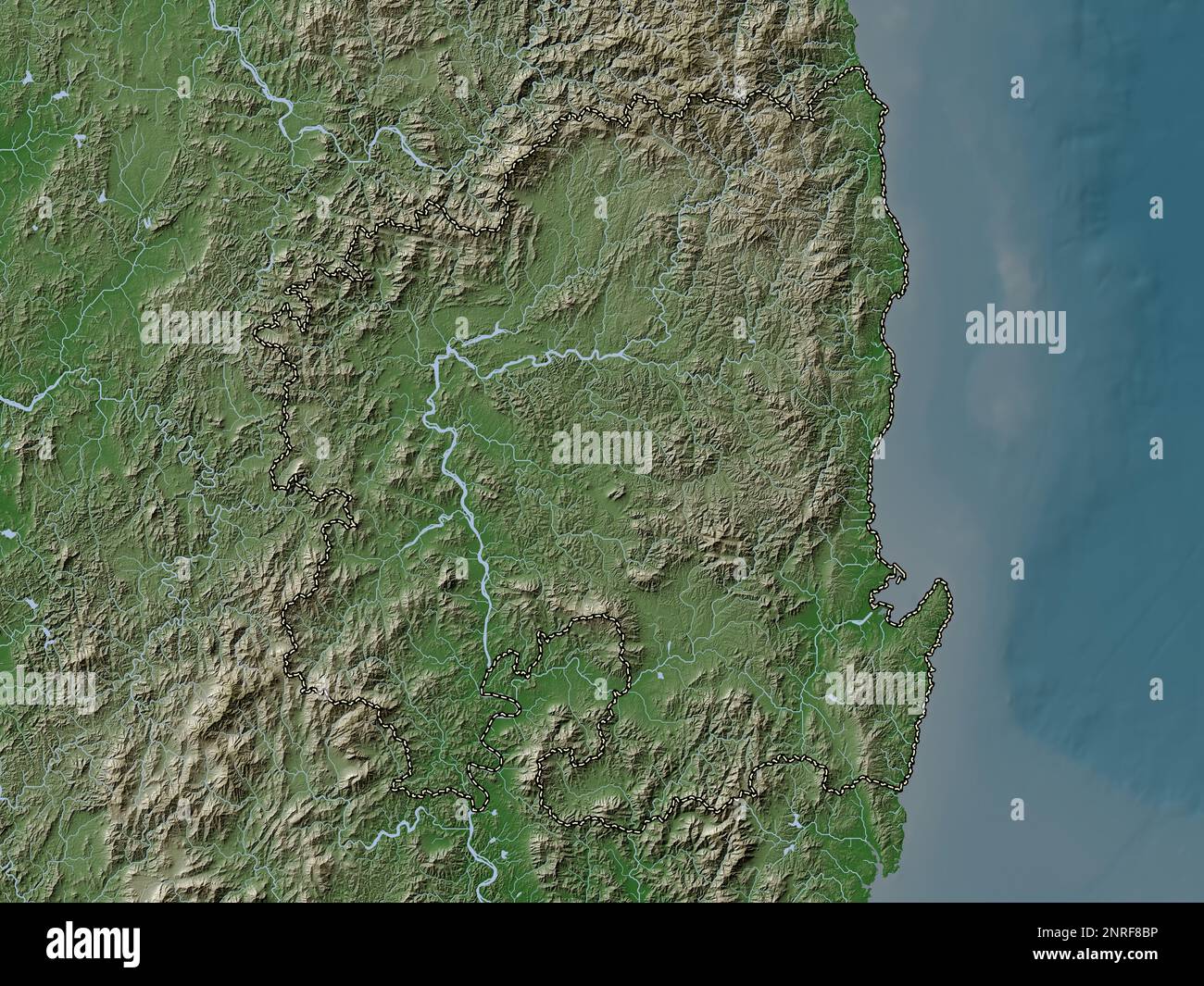 Gyeongsangbuk-do, province of South Korea. Elevation map colored in ...