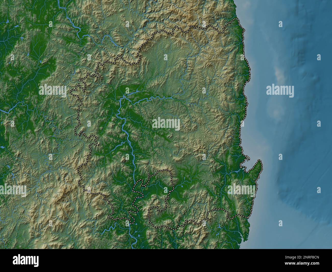 Gyeongsangbuk-do, province of South Korea. Colored elevation map with ...