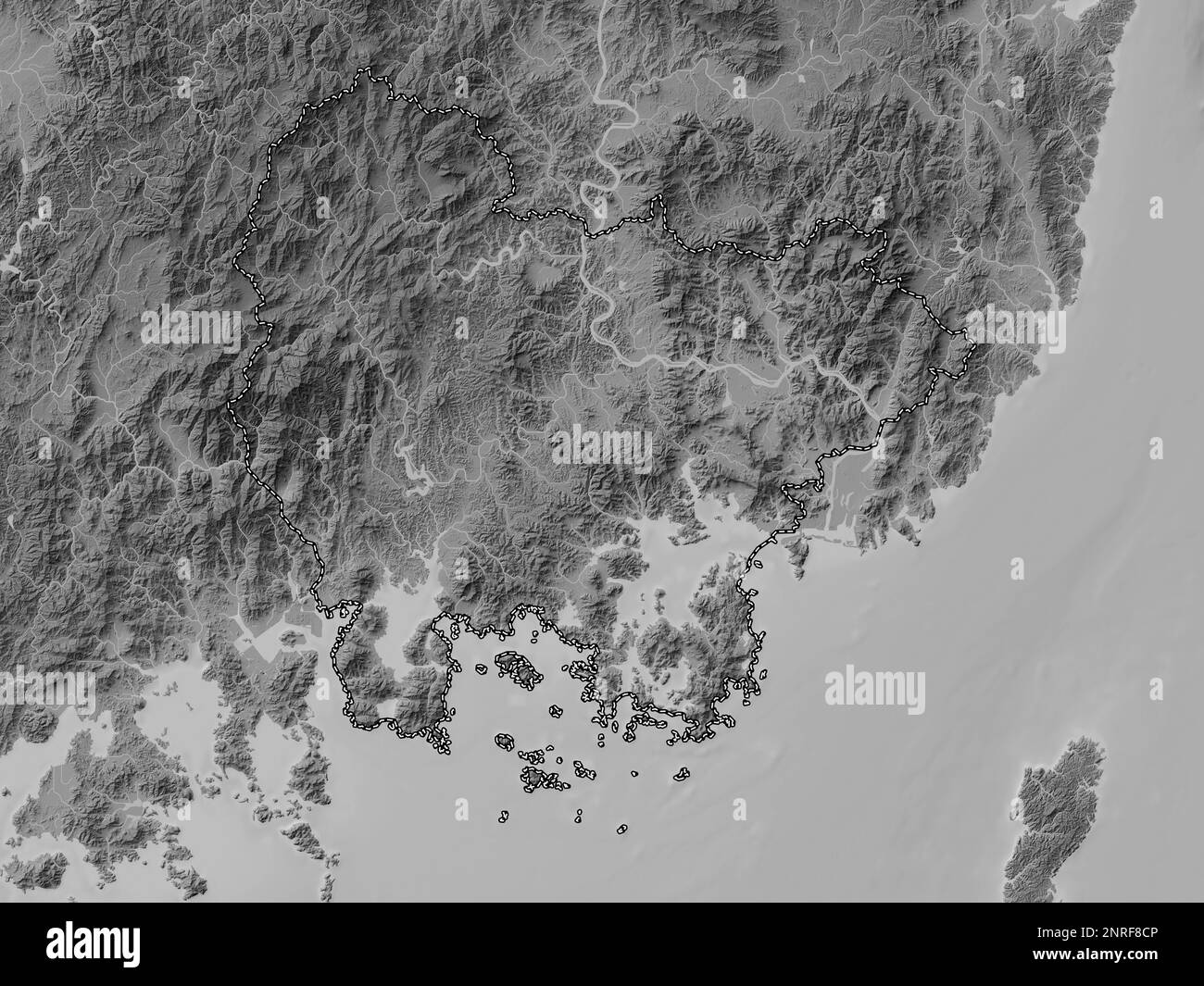 Gyeongsangnam-do, province of South Korea. Grayscale elevation map with ...