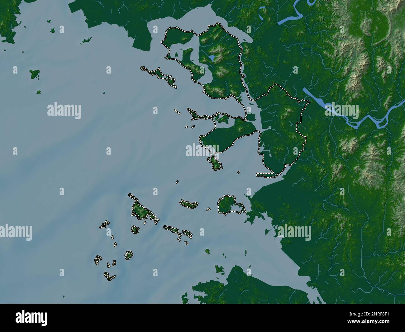 Incheon, metropolitan city of South Korea. Colored elevation map with ...
