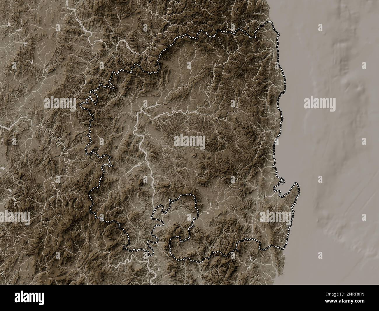 Gyeongsangbuk-do, province of South Korea. Elevation map colored in ...