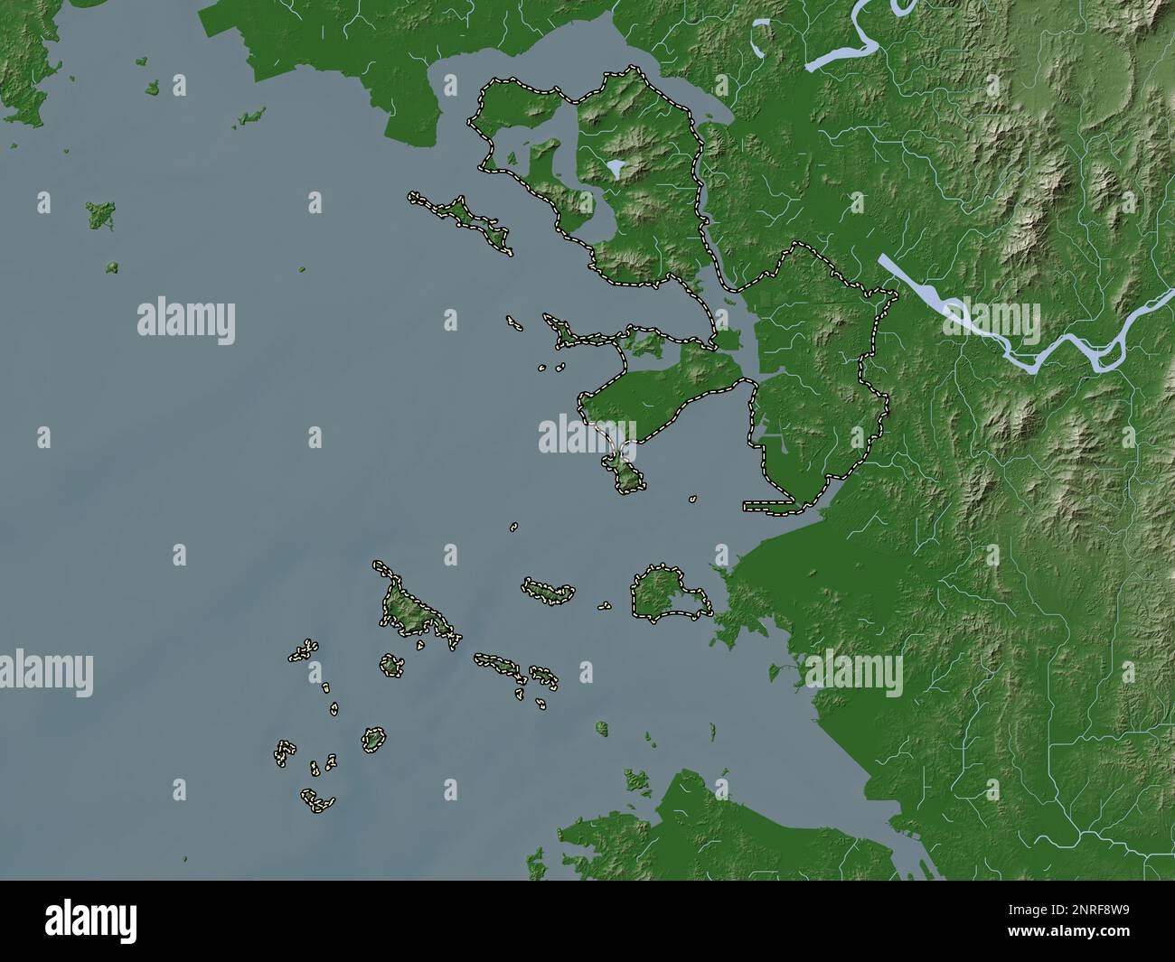 Incheon, metropolitan city of South Korea. Elevation map colored in ...
