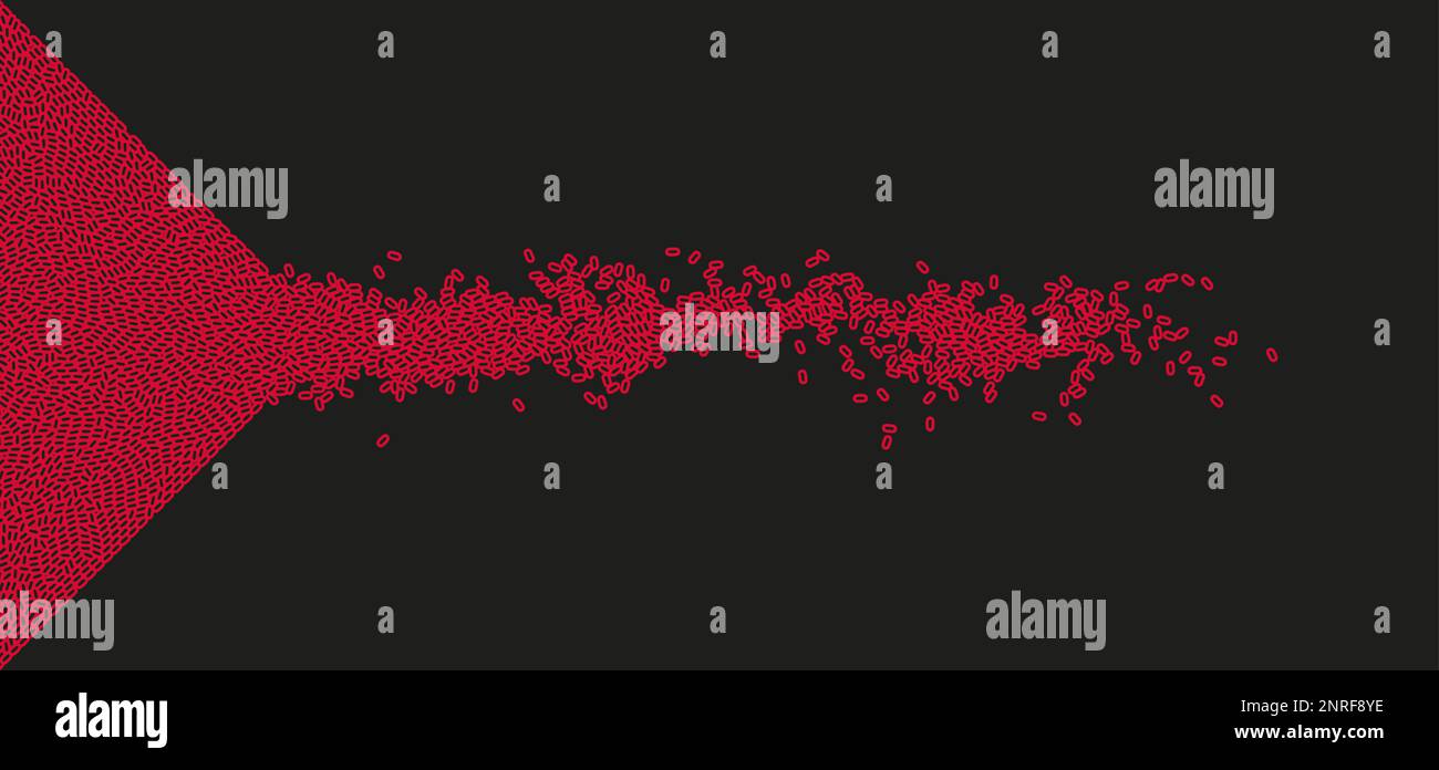Array with dynamic emitted particles. Background with flowing cells. 3d ...