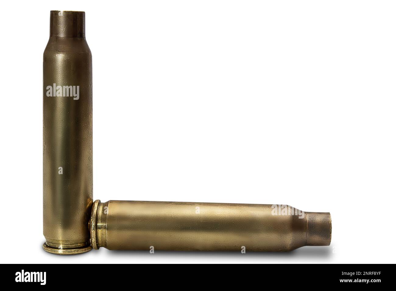 two machine gun cartridge cases on color gradient background close up ...