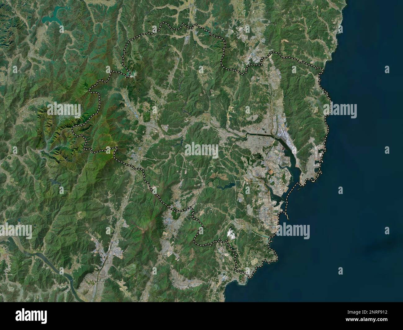 Ulsan, metropolitan city of South Korea. High resolution satellite map ...