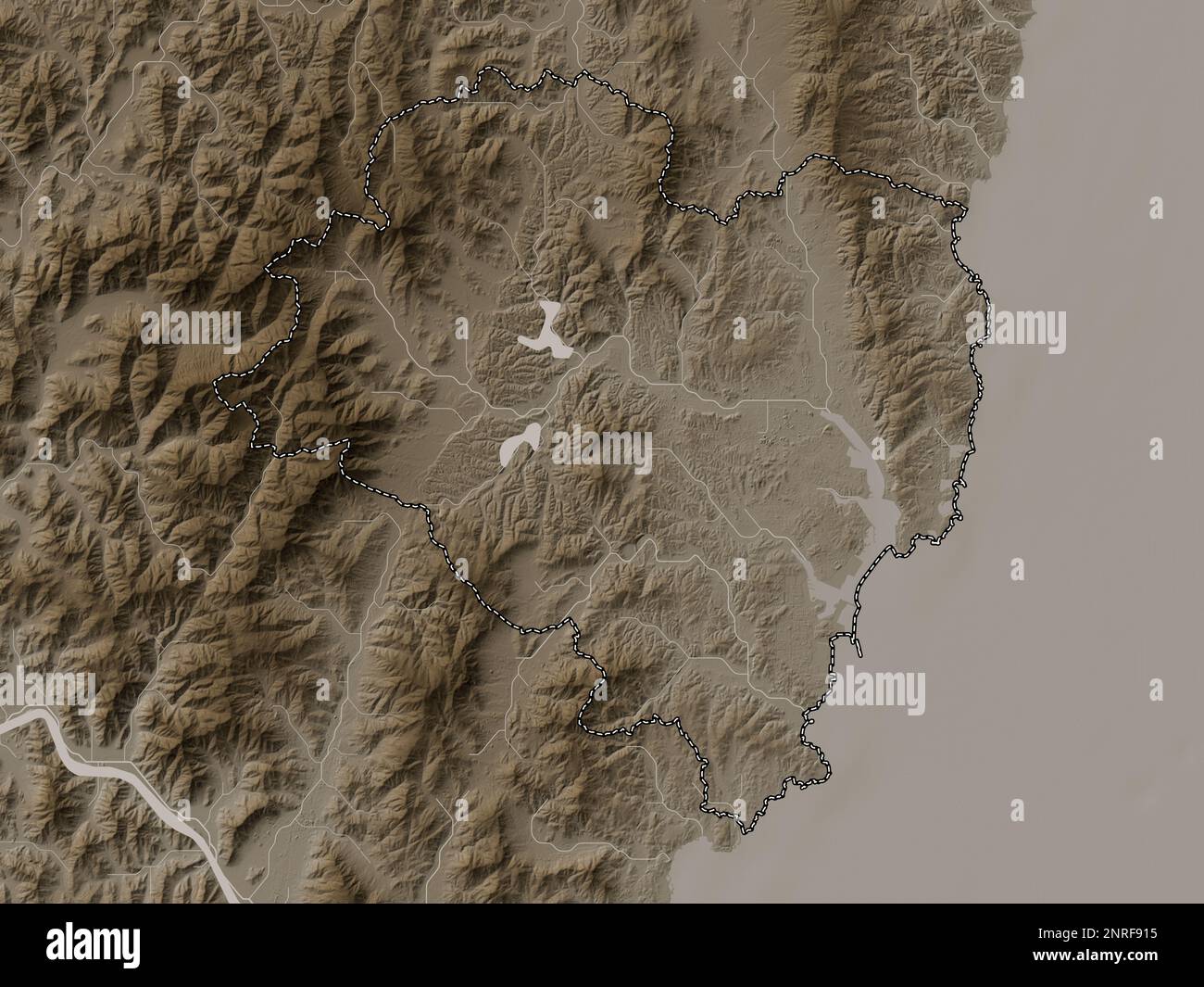 Ulsan, metropolitan city of South Korea. Elevation map colored in sepia ...