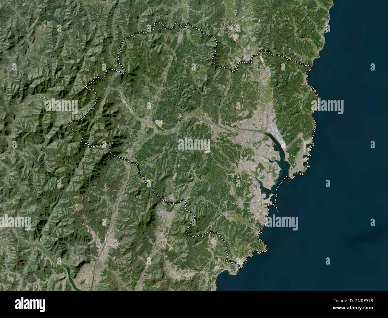 Ulsan, metropolitan city of South Korea. Low resolution satellite map ...