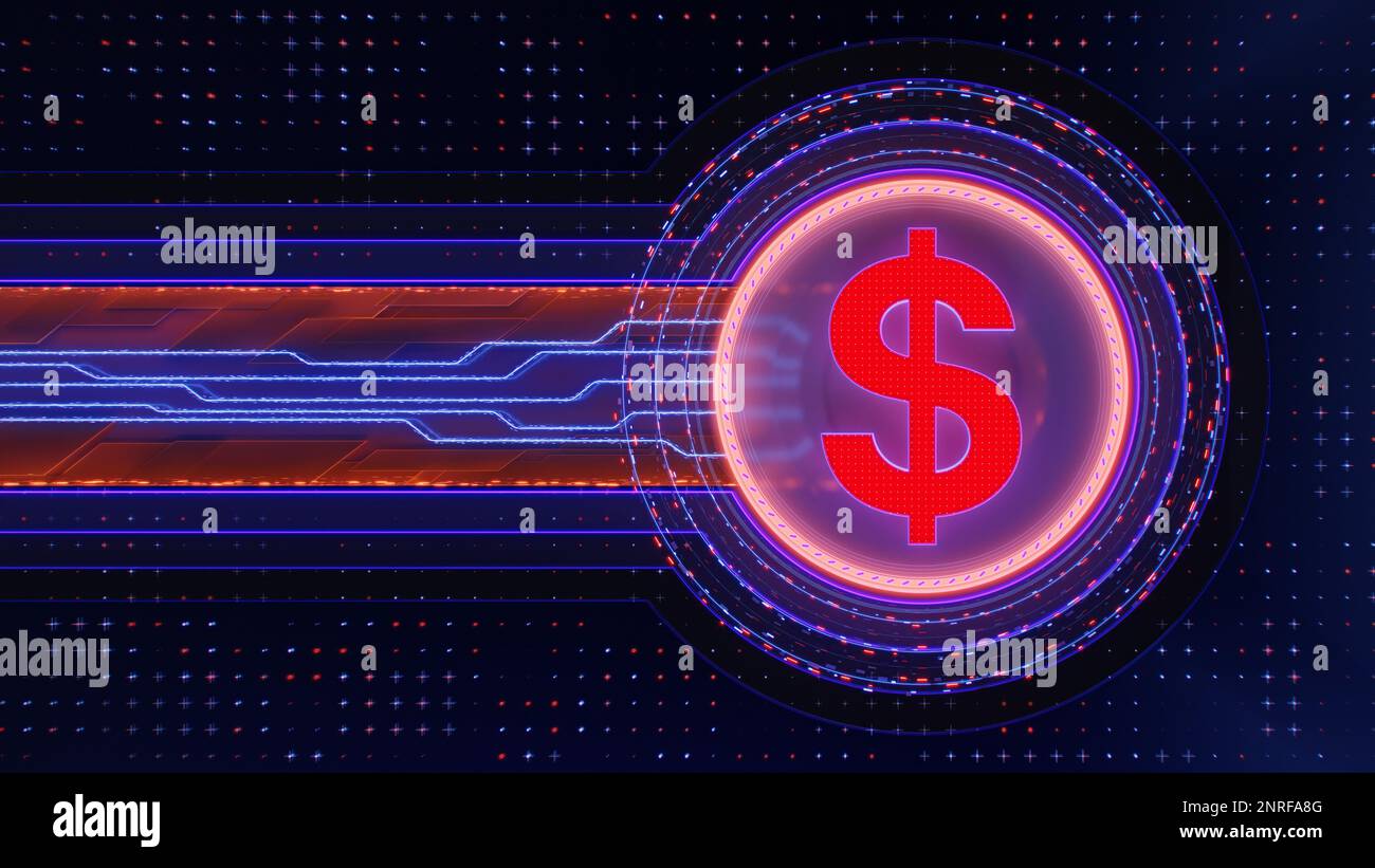 US Dollar symbol on abstract dark technological background. Currency ...