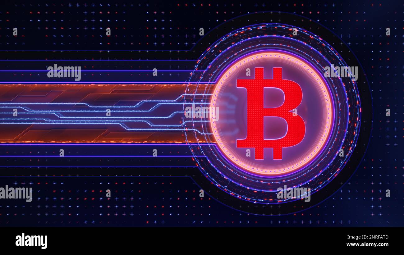 Bitcoin symbol on abstract dark technological background. Currency coin ...