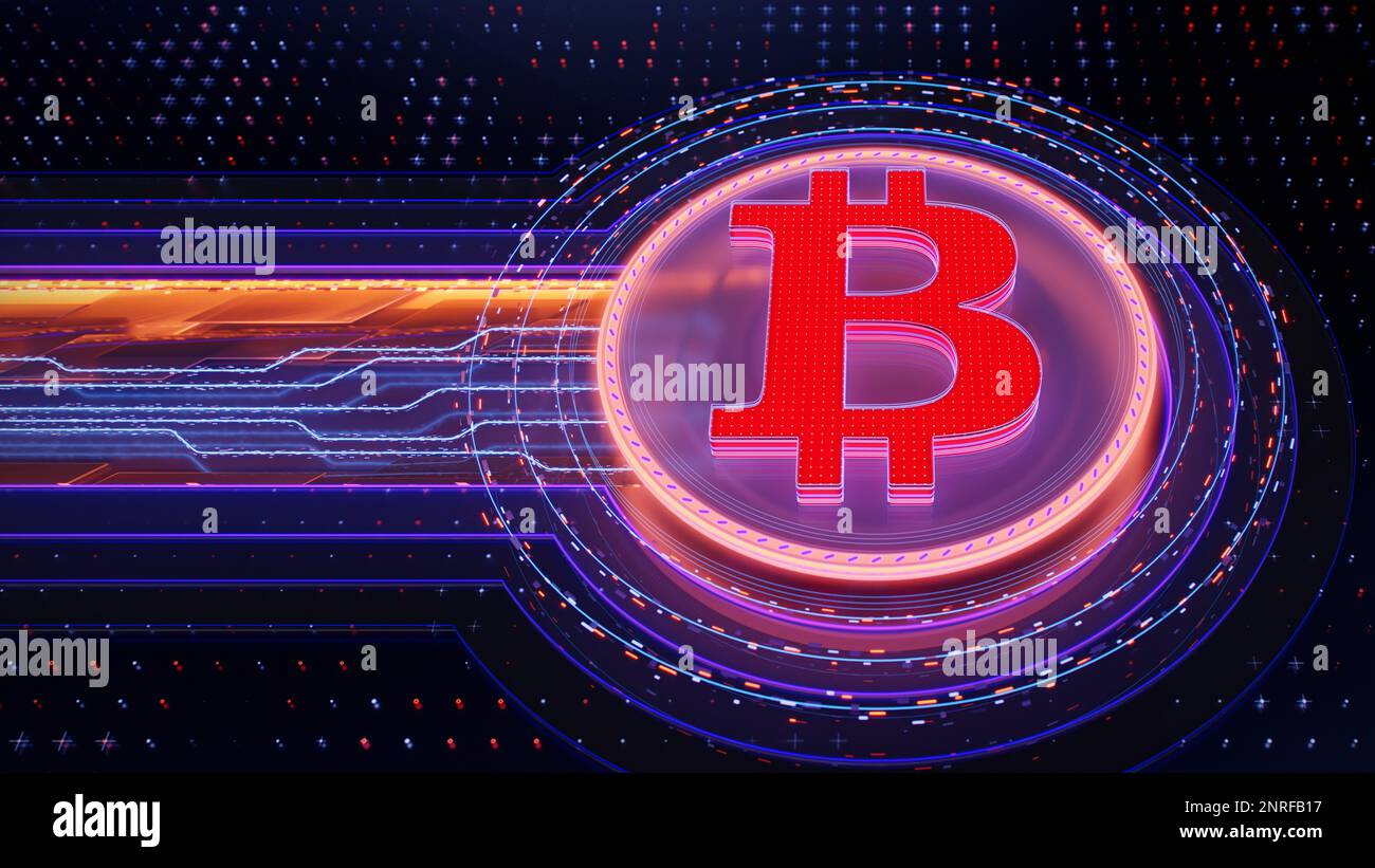 Bitcoin symbol on abstract dark technological background. Currency coin ...