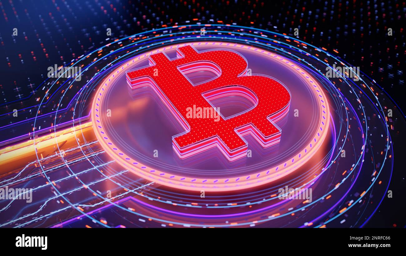 Bitcoin symbol on abstract dark technological background. Currency coin ...