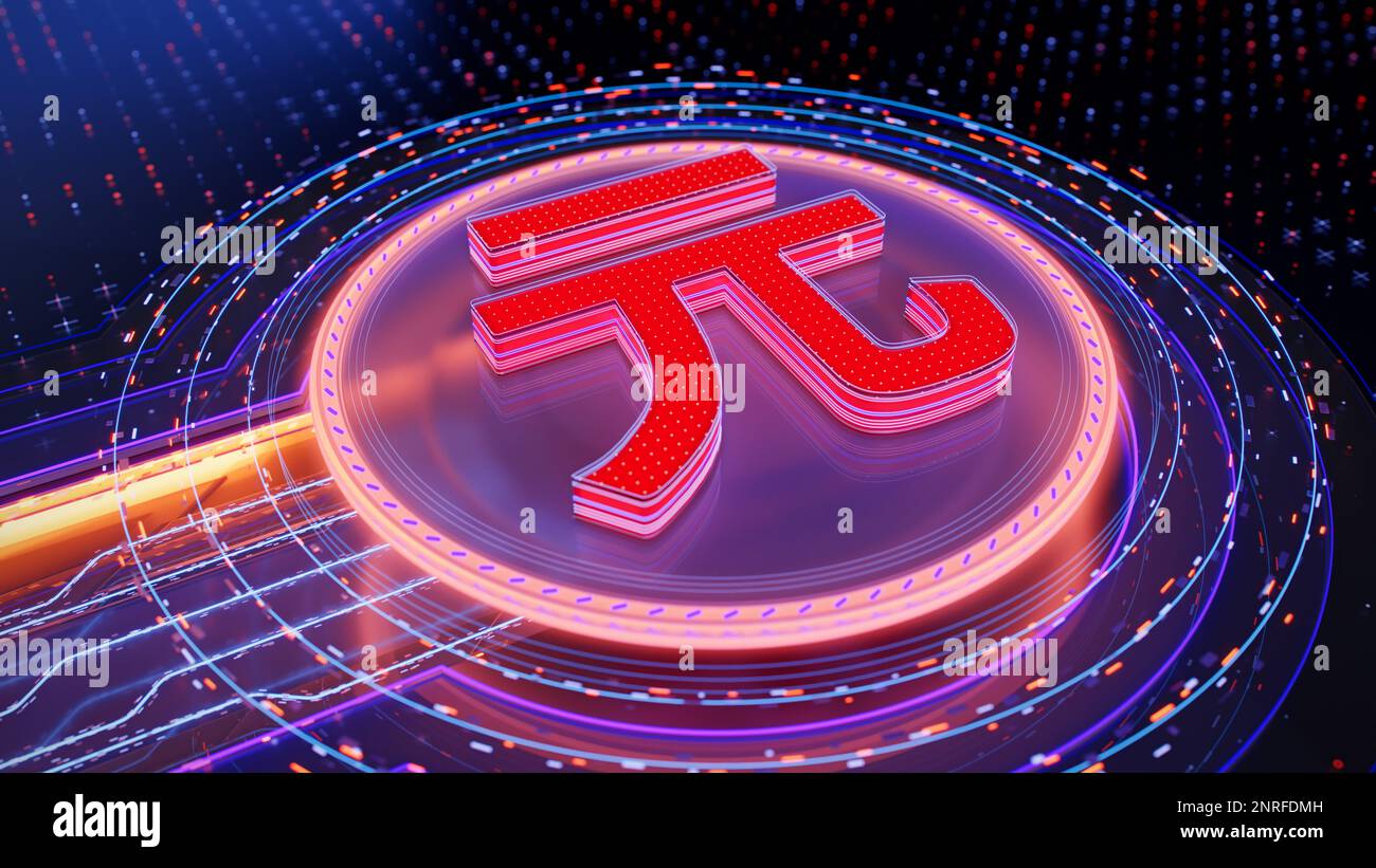 Renminbi symbol on abstract dark technological background. Currency ...