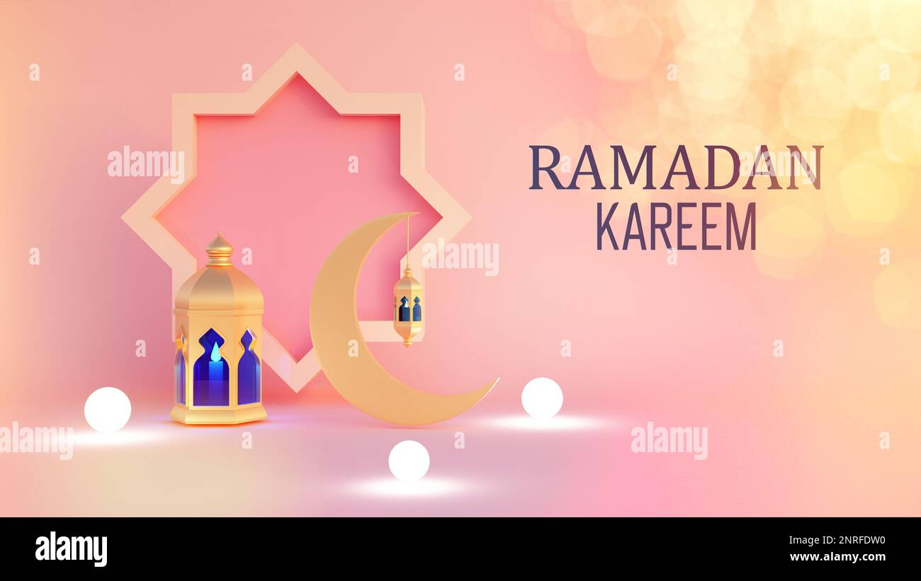 Ramadan kareem 3d rendering with Turkish traditional lantern and Mosque ...