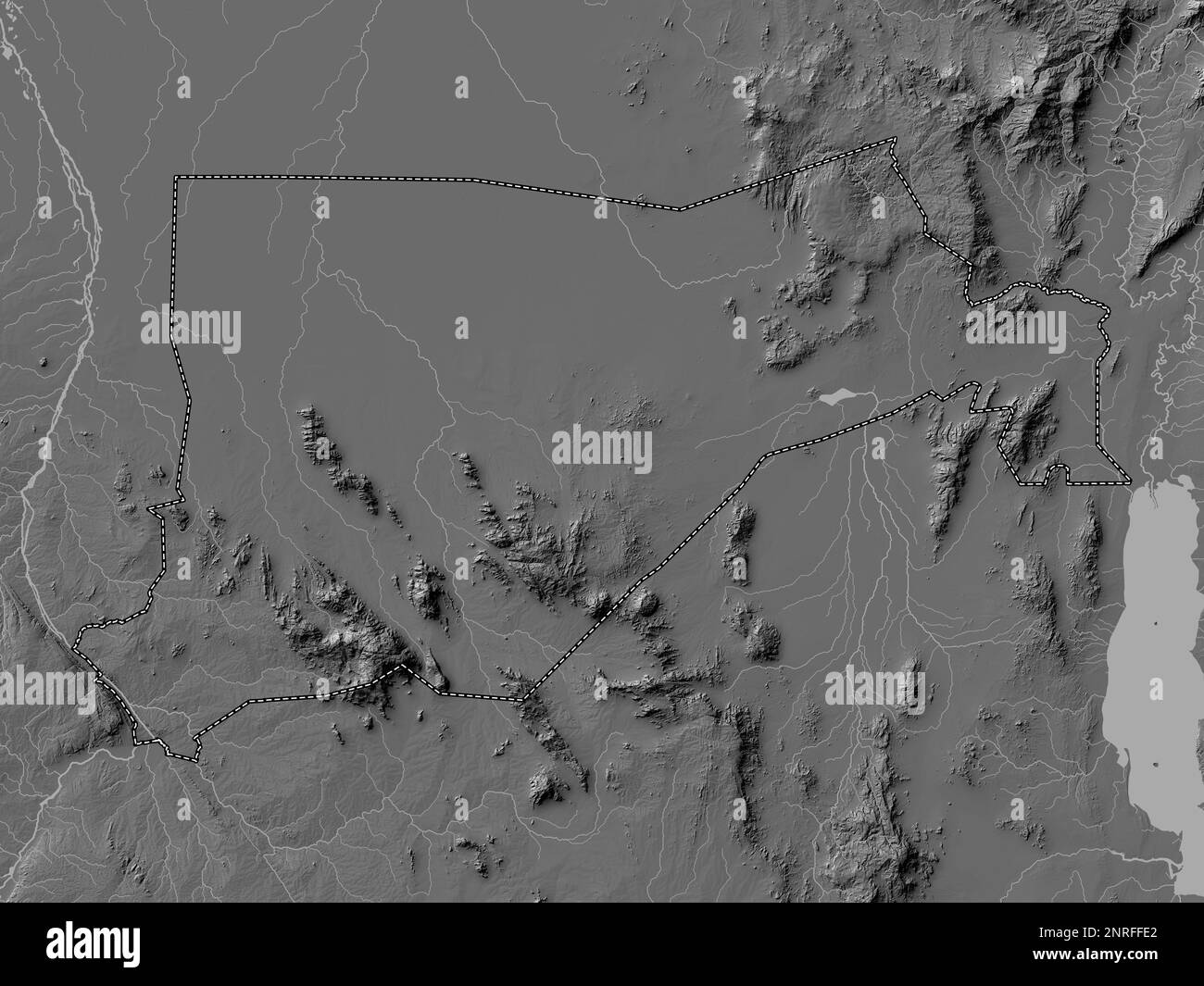 Eastern Equatoria, state of South Sudan. Bilevel elevation map with ...