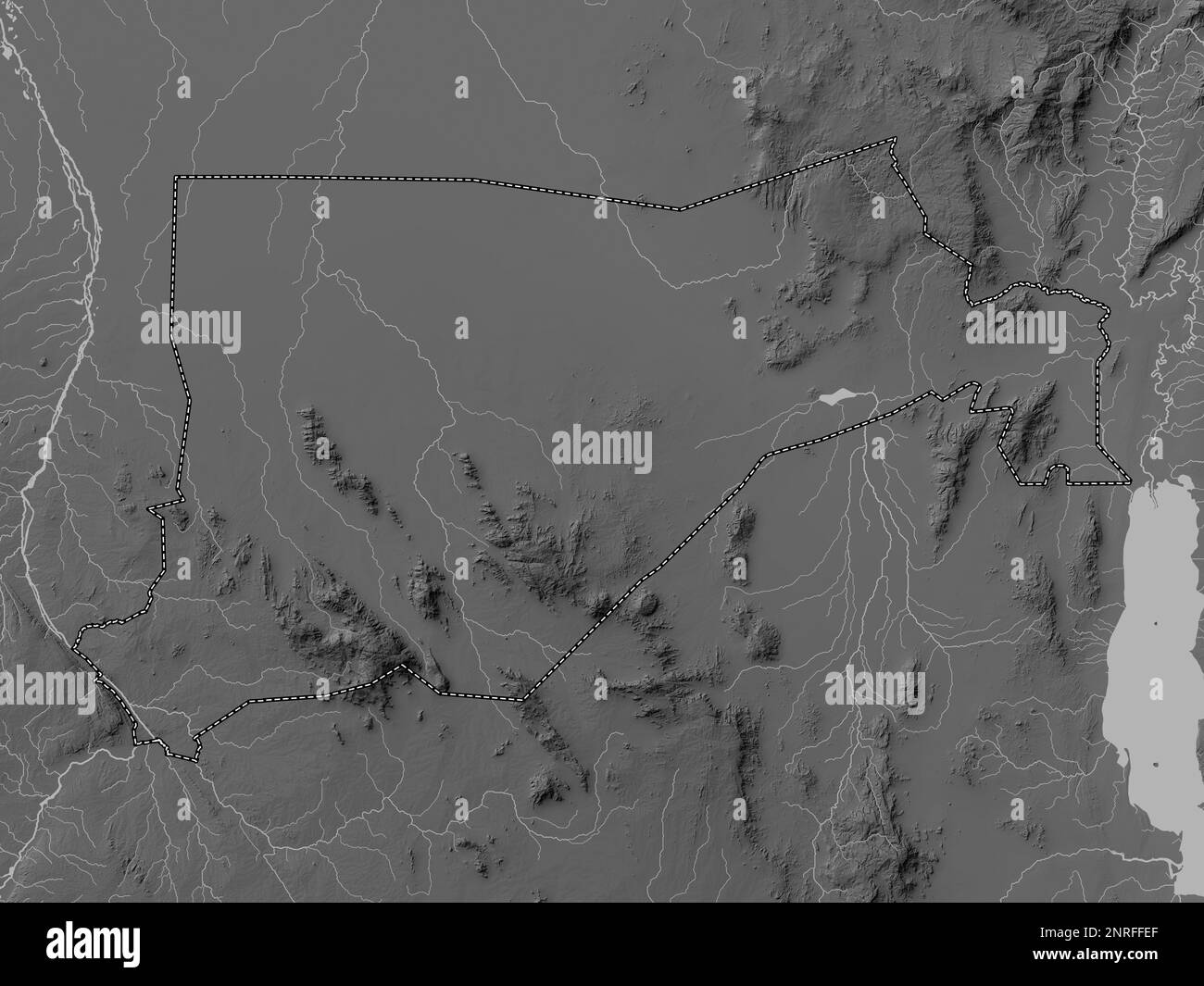 Eastern Equatoria, state of South Sudan. Grayscale elevation map with ...